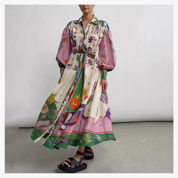 Dresses | Nwot Multicolor Flowy Maxi Shirtdress | Poshmark